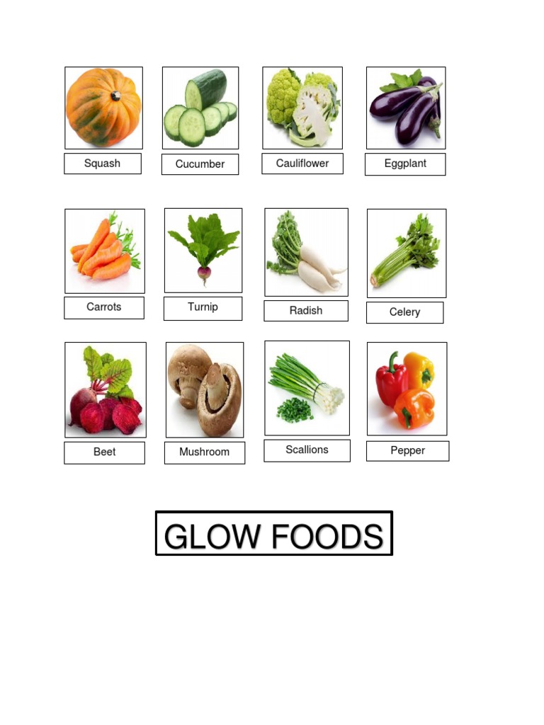 Glow Foods: Squash Cucumber Cauliflower Eggplant | PDF