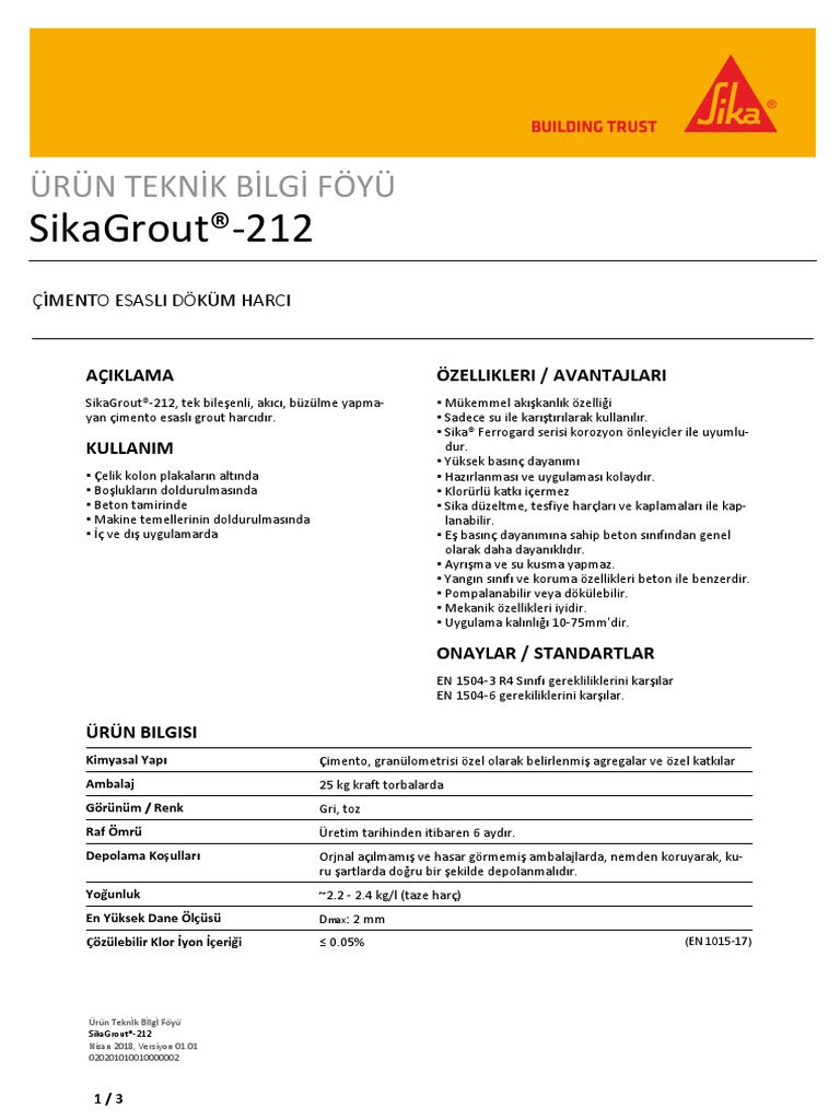 Sika Grout 212 TR Rev02 | PDF