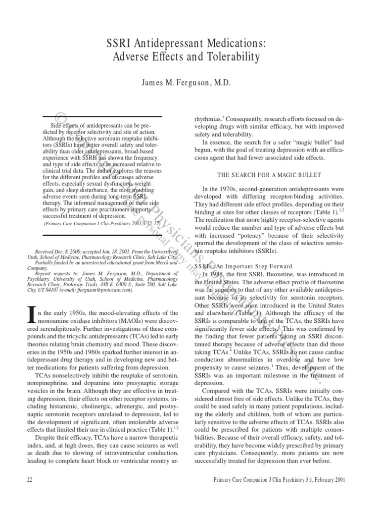 SSRI Antidepressant Medications | PDF | Selective Serotonin Reuptake ...