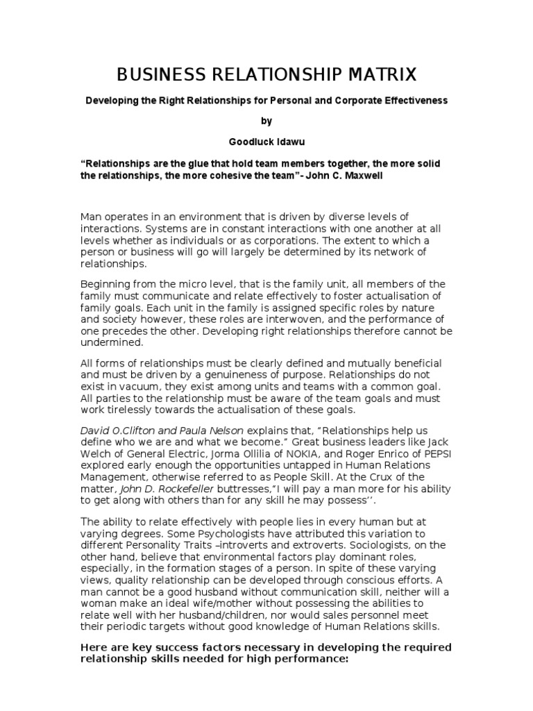 Business Relationship Matrix | PDF | Human | Extraversion And Introversion