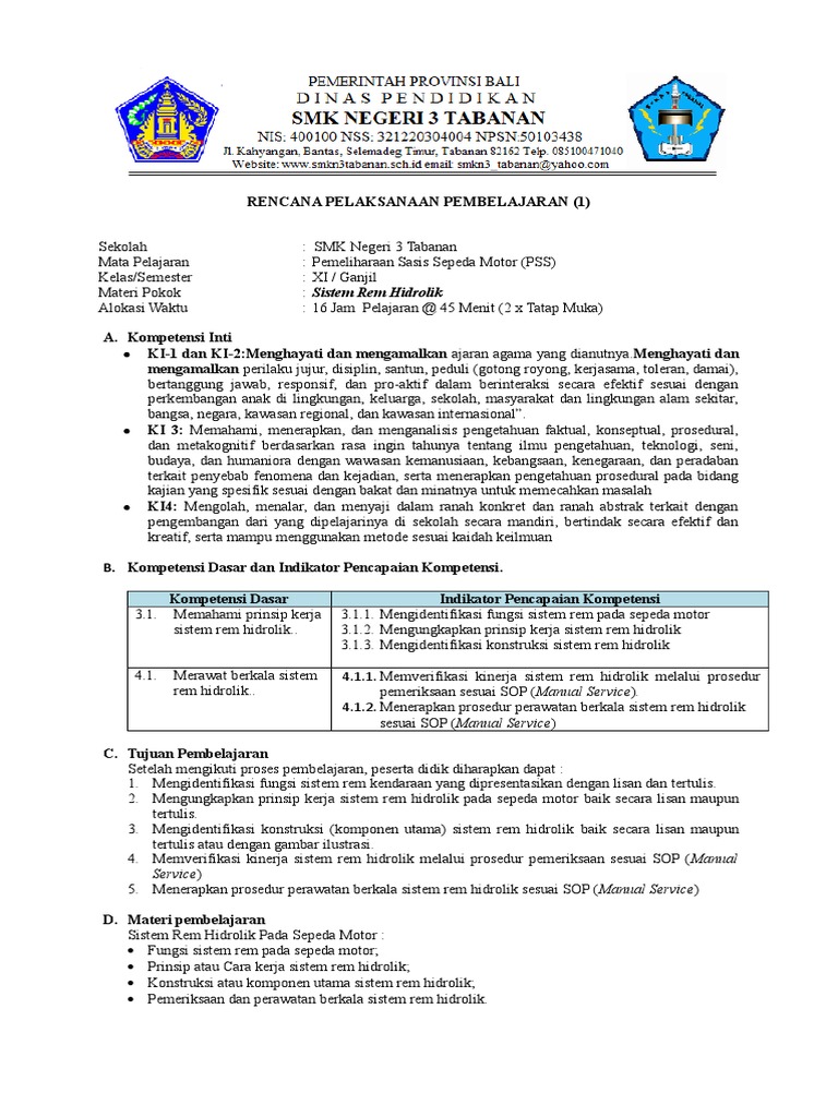 RPP 1 Sistem Rem Hidrolik | PDF