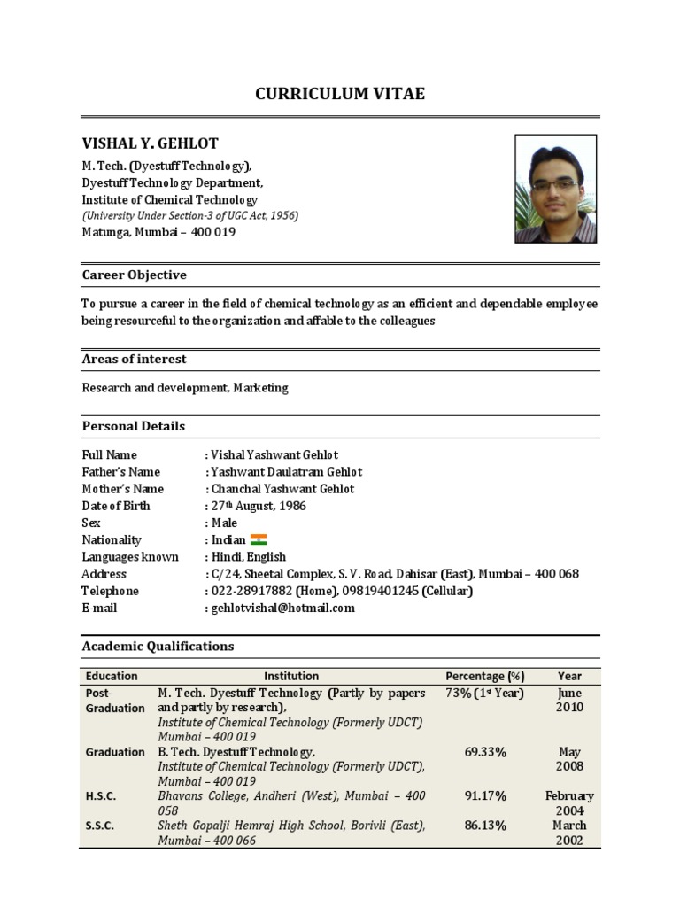 Curriculum Vitae: Vishal Y. Gehlot | PDF | Pigment | Polymers
