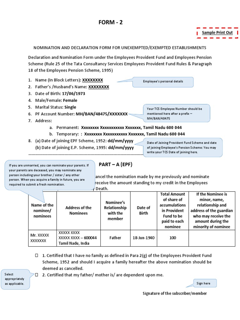 Provident Fund Nomination Form Single | PDF | Government | Social ...