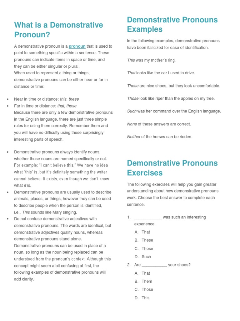 Demonstrative Pronouns Examples