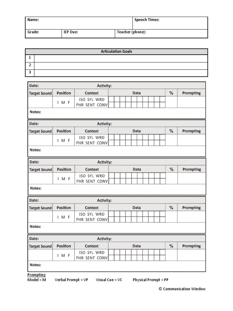 Articulation Data Sheet For Easy Data Collection | PDF