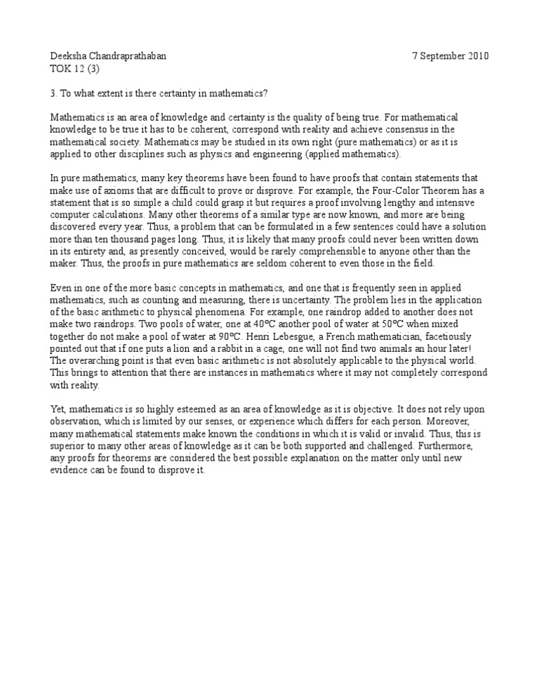 Tok Math | PDF | Pure Mathematics | Mathematical Proof