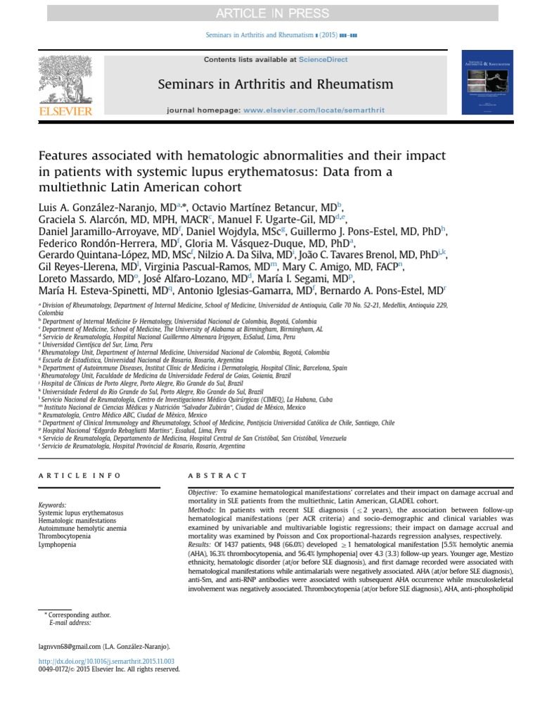 Hematologic Manifestation in SLE | PDF | Systemic Lupus Erythematosus ...