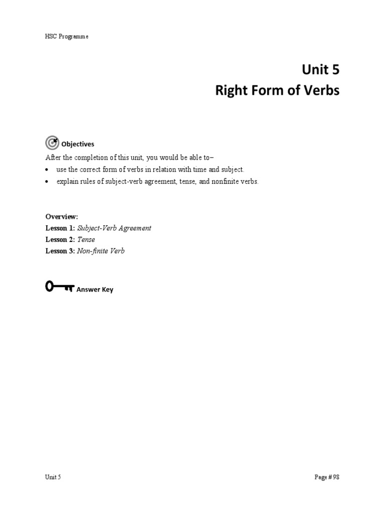 Unit 5 Right Form Of Verbs Objectives PDF Verb Perfect Grammar 