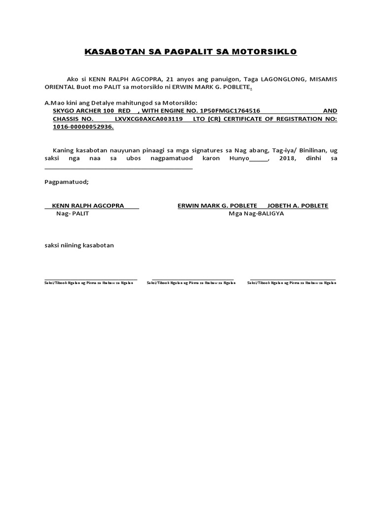 Kasabotan Sa Pagpa - Abang Ug Motorsiklo | PDF