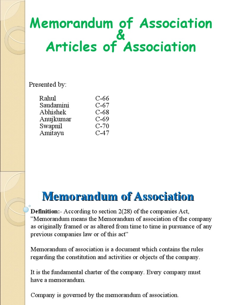 Memorandum of Association | PDF | Stocks | Companies