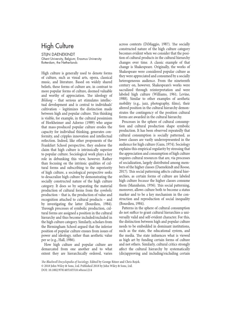 Daenekindt, S (2018) High Culture | PDF | Consumerism | Sociology