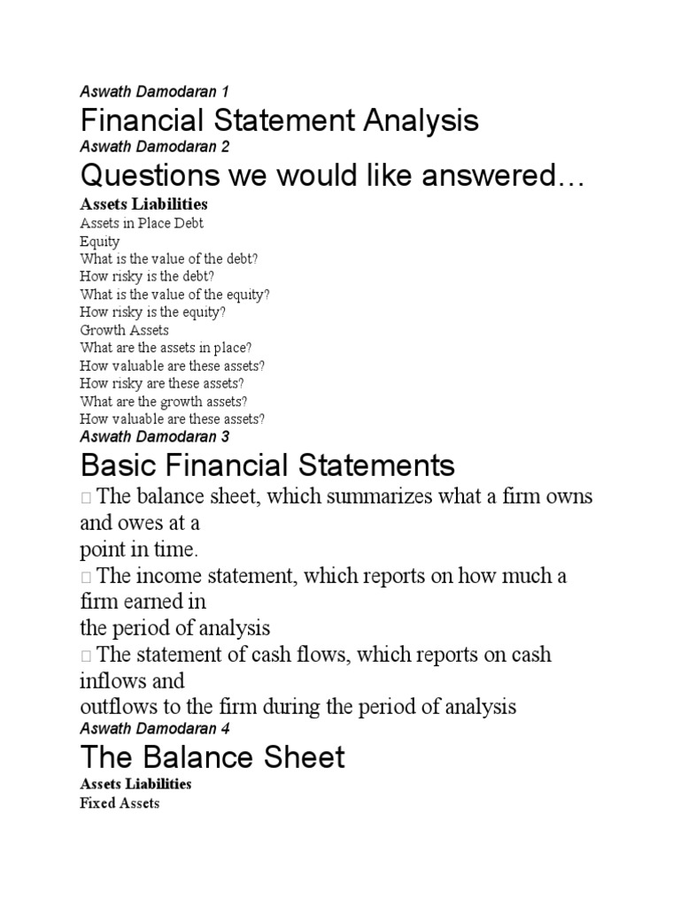 Financial Statement Analysis Questions We Would Like Answered | PDF ...