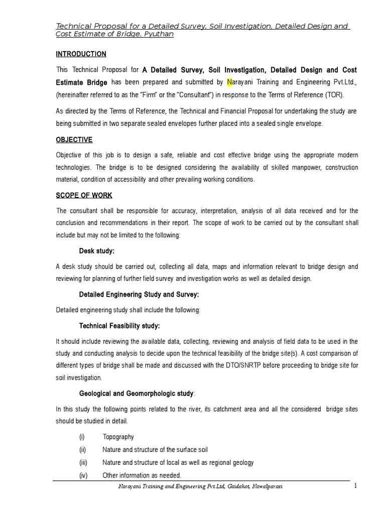 Technical Proposal: For A Detailed Survey, Soil Investigation, Detailed ...