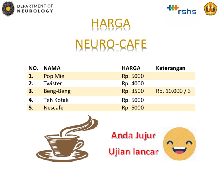 Menu and Pricing for Popular Snacks and Beverages Sold at Neuro-Cafe | PDF