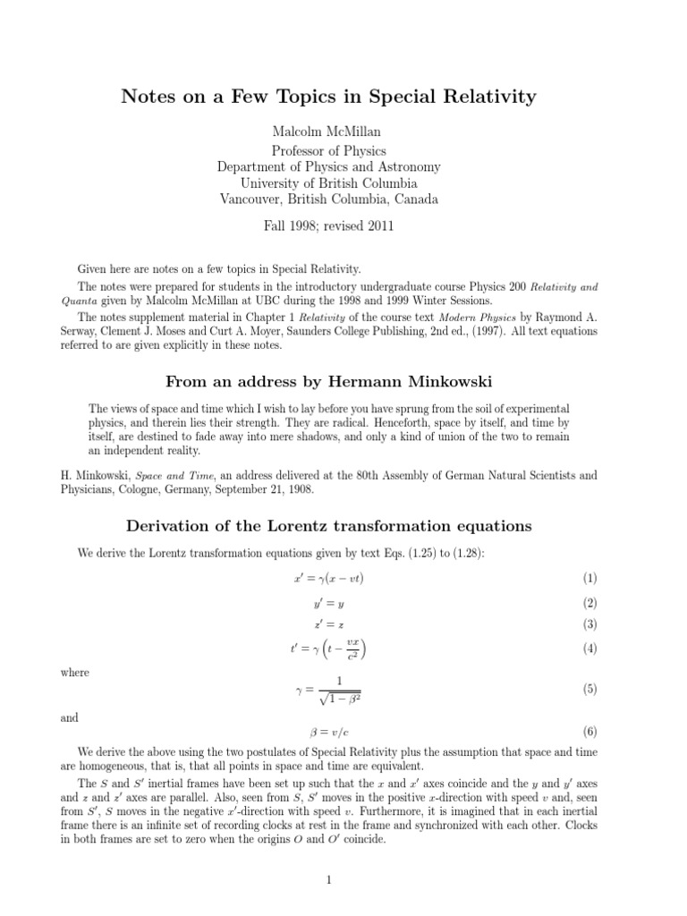 Relativity Notes PDF | PDF | Kinetic Energy | Momentum