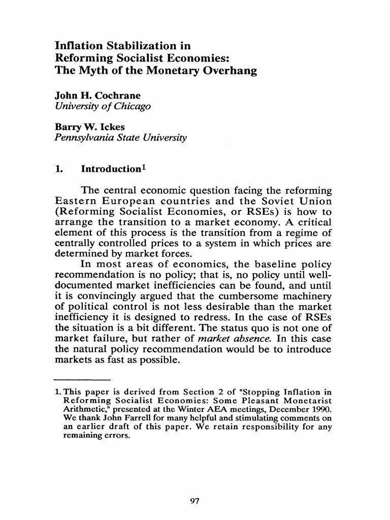 Inflation Stabilization in Reforming Socialist Economies: The Myth of ...