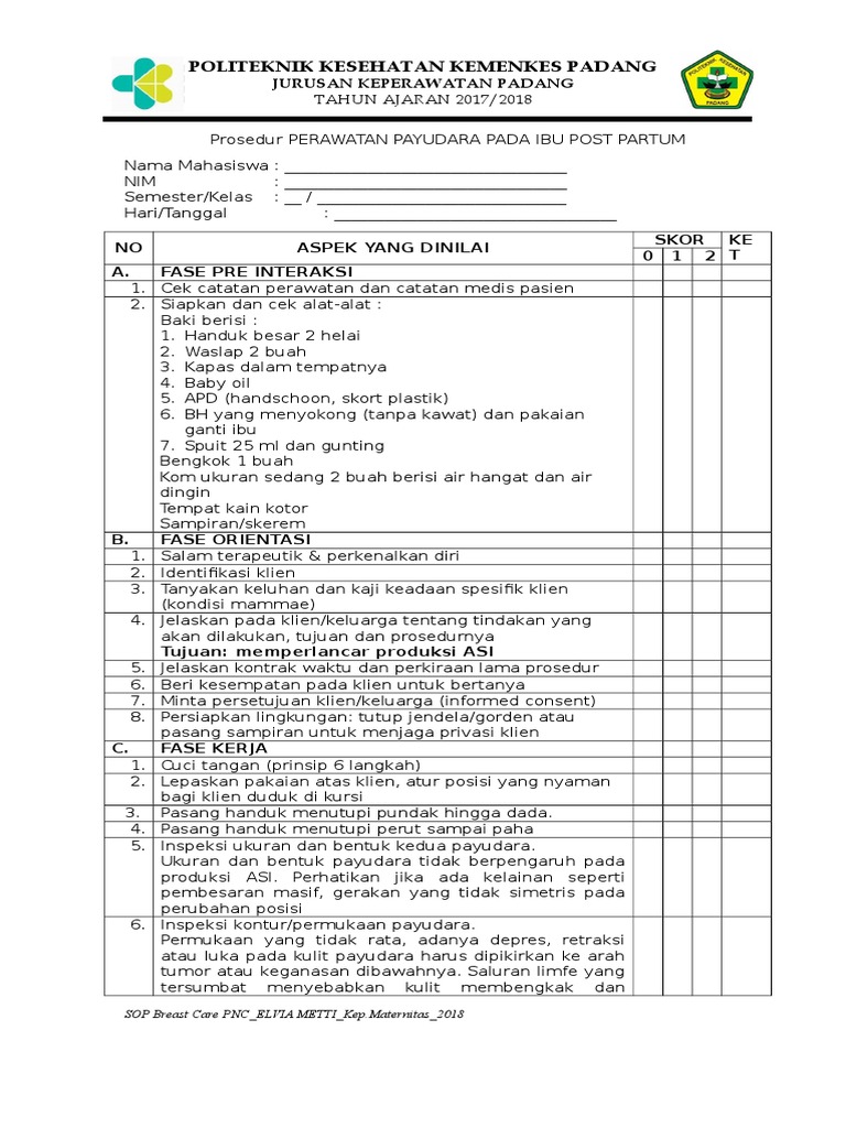 SOP Breast Care PNC-1 | PDF