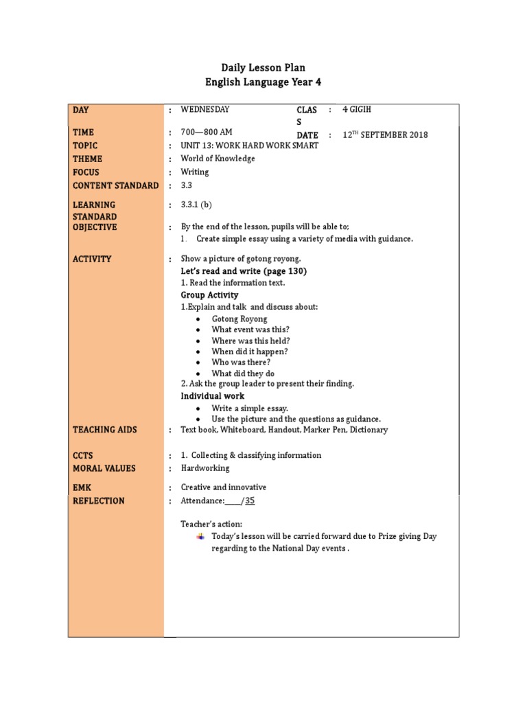Daily Lesson Plan English Language Year 4 | PDF | Lesson Plan | Poetry