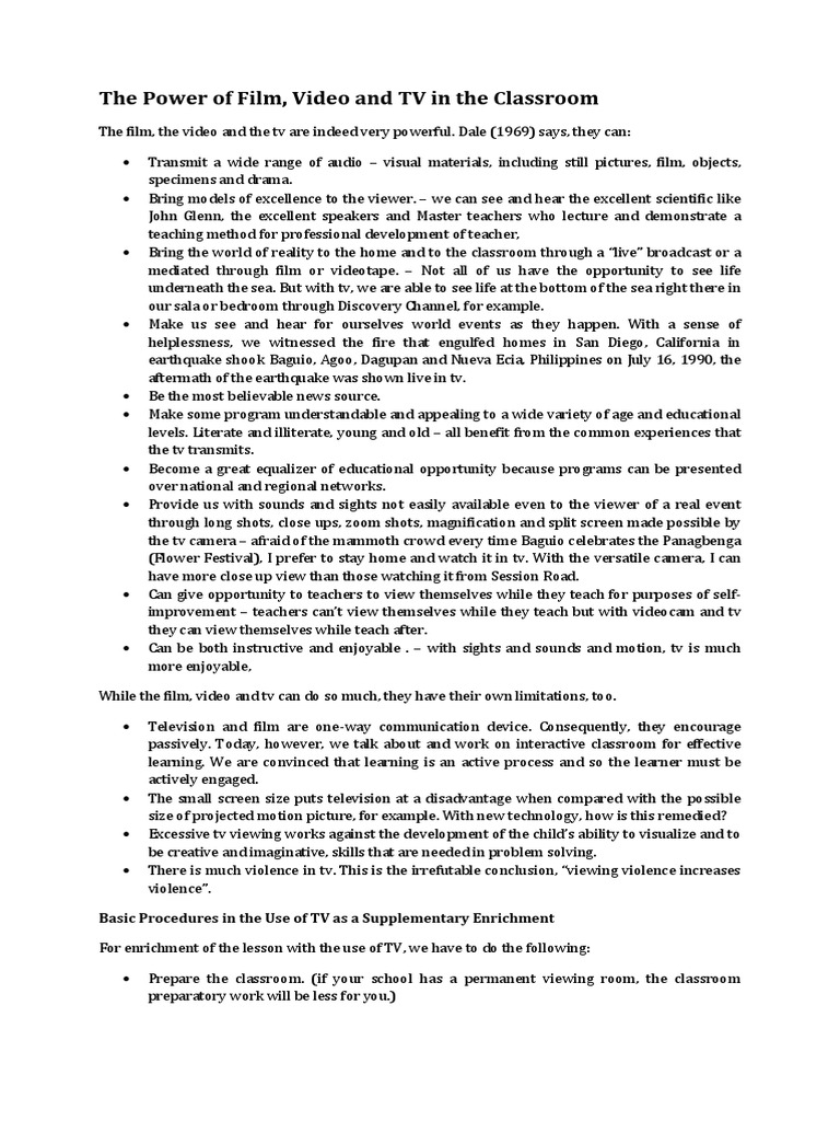 The Power of Film, Video and TV in The Classroom | PDF | Television ...