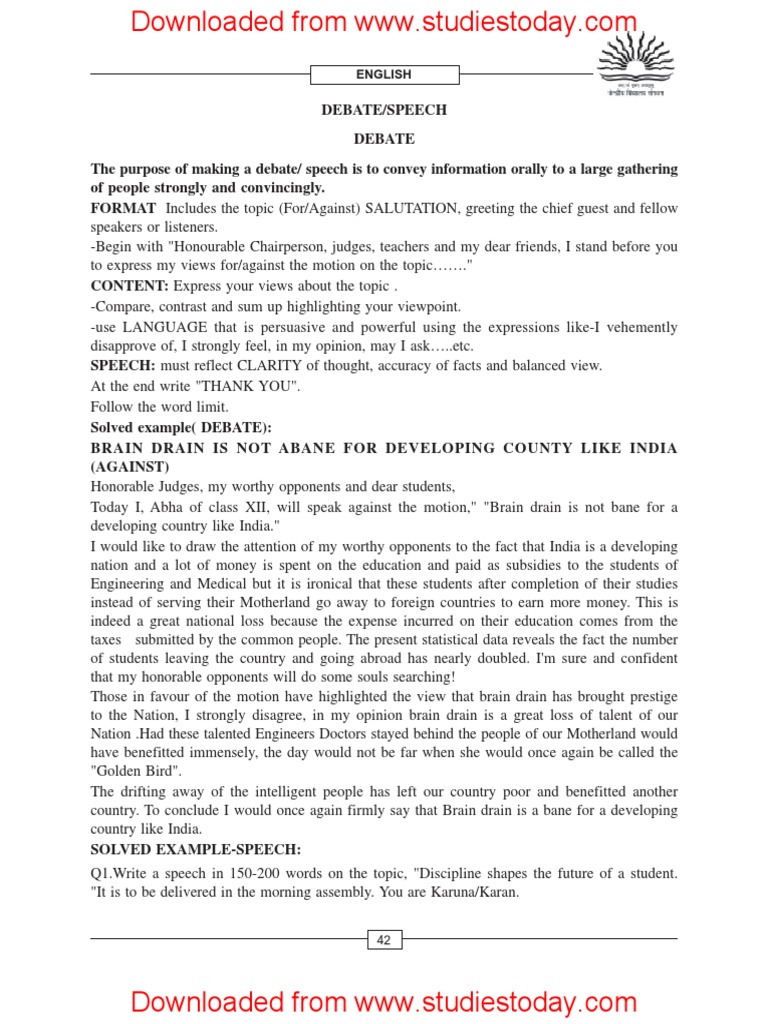 CBSE Class 12 English Debate and Speech | PDF | Cognitive Science ...