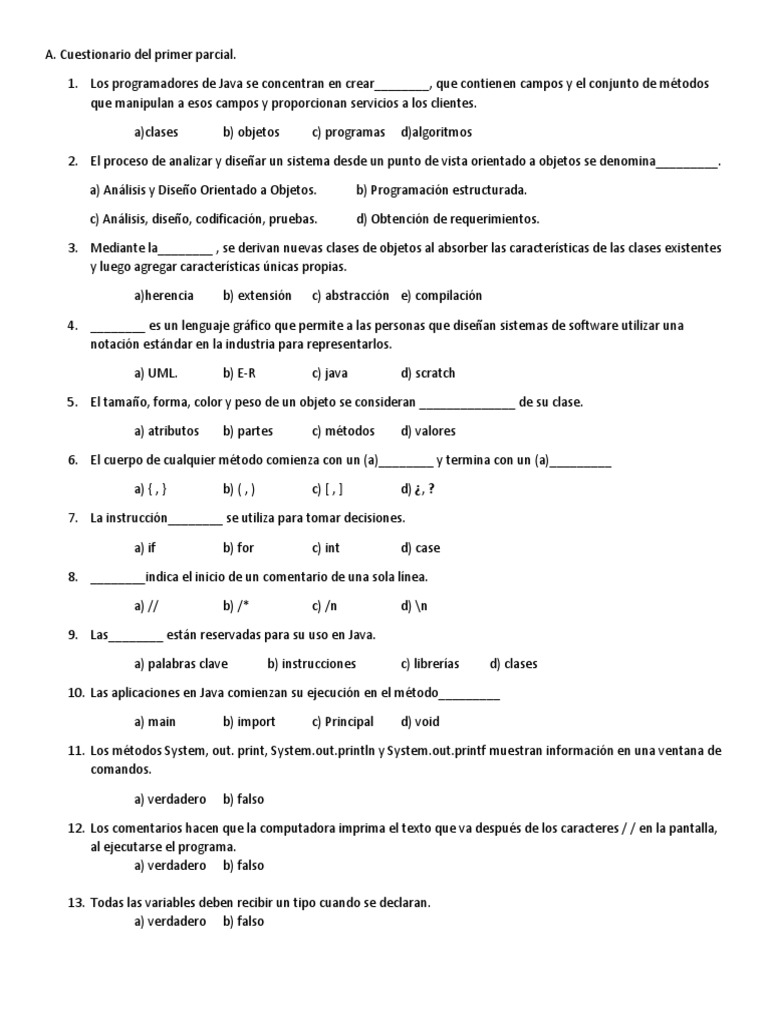 Cuestionario POO | PDF | Java (lenguaje de programación) | Programación orientada a objetos