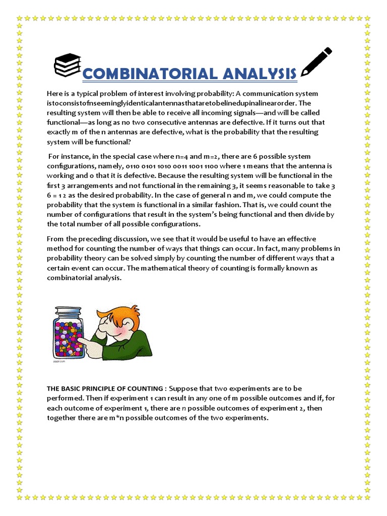 Combinatorial Analysis: THE BASIC PRINCIPLE OF COUNTING: Suppose That ... Combinatorial Analysis: THE BASIC PRINCIPLE OF COUNTING: Suppose That ...
