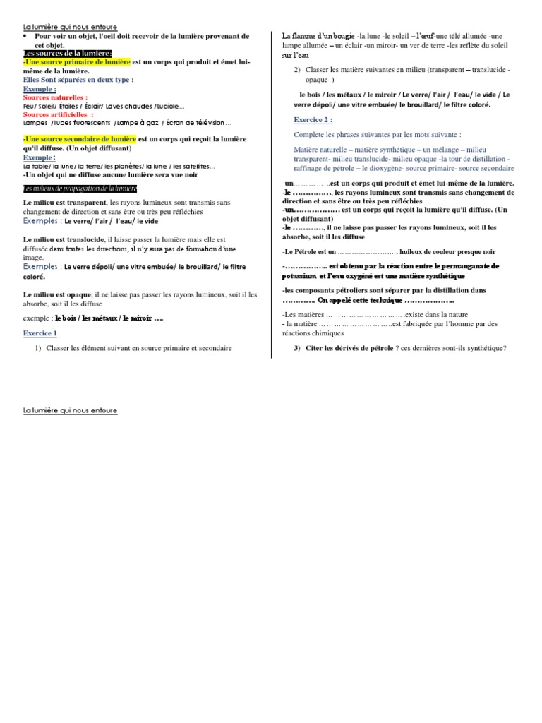 La Lumière | PDF | Miroir | Lumière