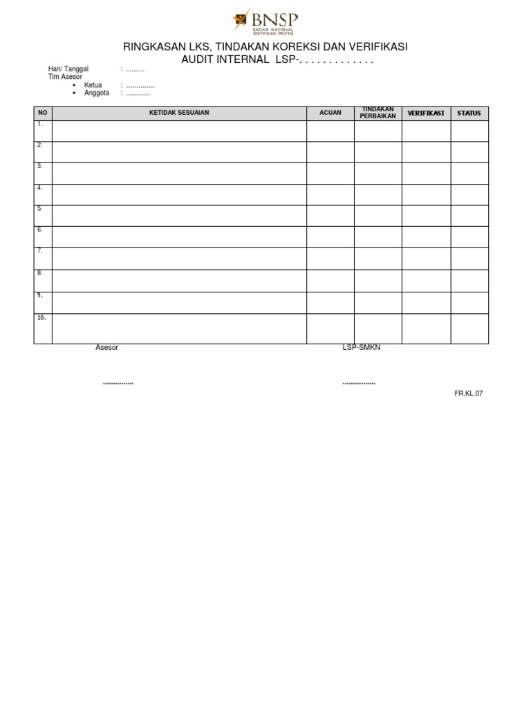 Audit Internal LSP: Tindakan Koreksi dan Verifikasi | PDF