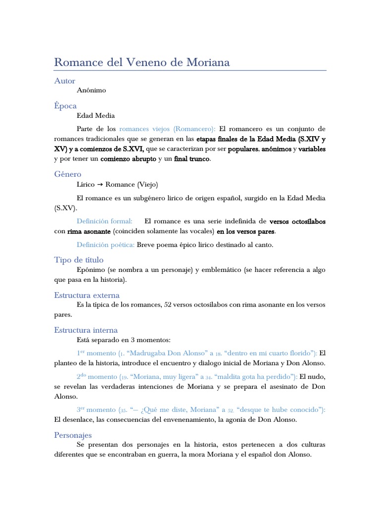 Analisis Del Romance Del Veneno de Moriana | PDF | Novela negra ...