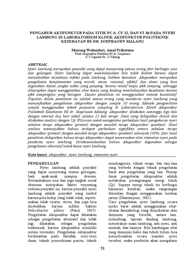 PENGARUH TERAPI AKUPUNKTUR PADA TITIK PC 6, CV 12, DAN ST 36 TERHADAP ...