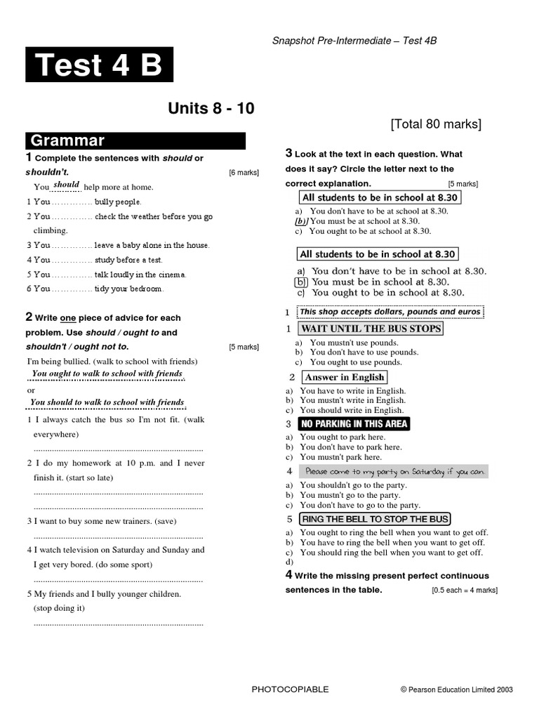 Test 4 B Pre-Intermediate | PDF