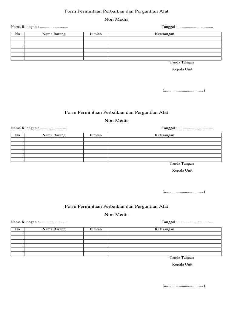 Form Permintaan Perbaikan Dan Pergantian Alat Abu | PDF