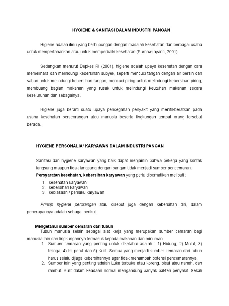 Hygiene dan Sanitasi Pangan Karyawan | PDF