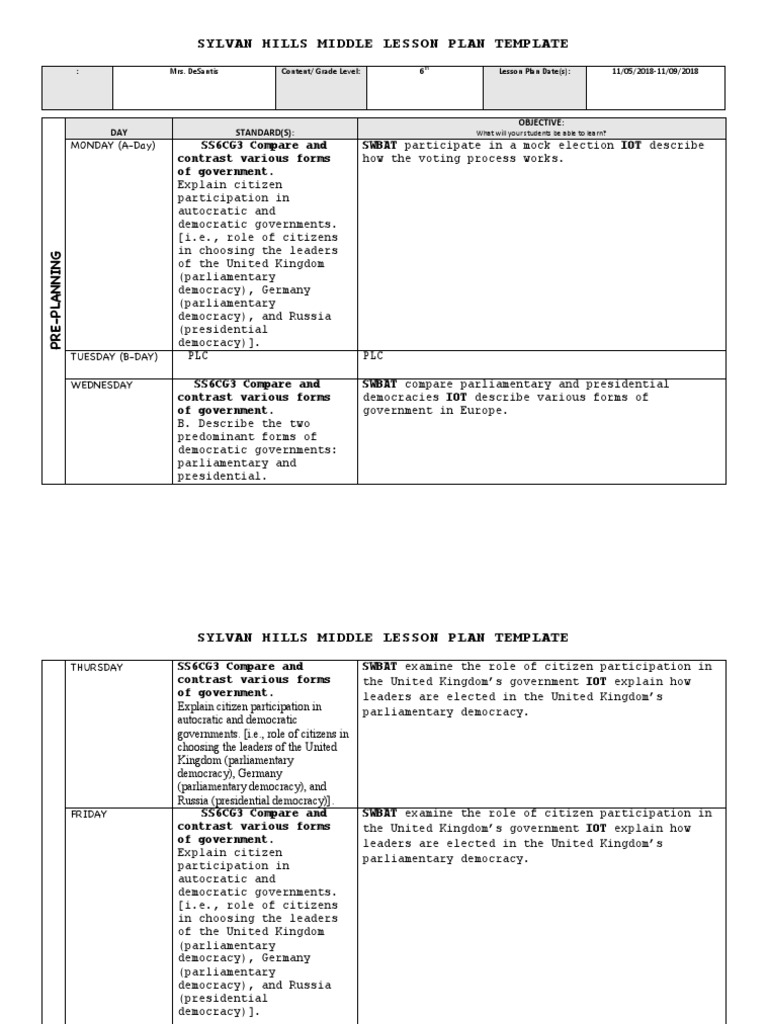 Sylvan Hills Middle Lesson Plan Template | PDF | Democracy | Political ...