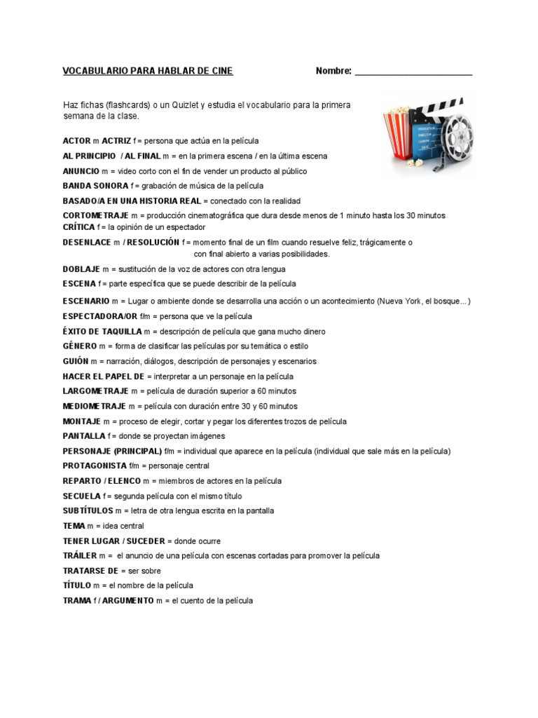 Spanish V Cinema - Vocabulary List | PDF | Cine | Cine