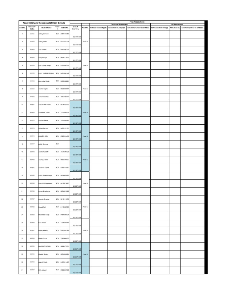 Consolidated Assessment Sheet - BCA | PDF