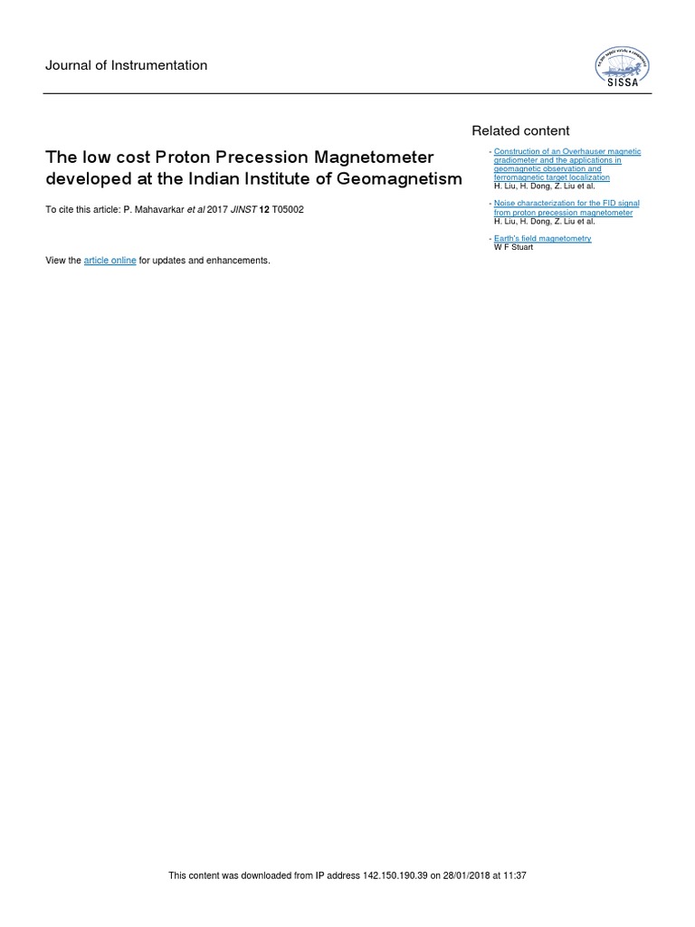 The Low Cost Proton Precession Magnetometer Developed at The Indian ...