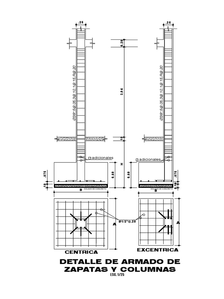 Detalle De Armado De Zapatas Y Columnas: Excentrica Centrica