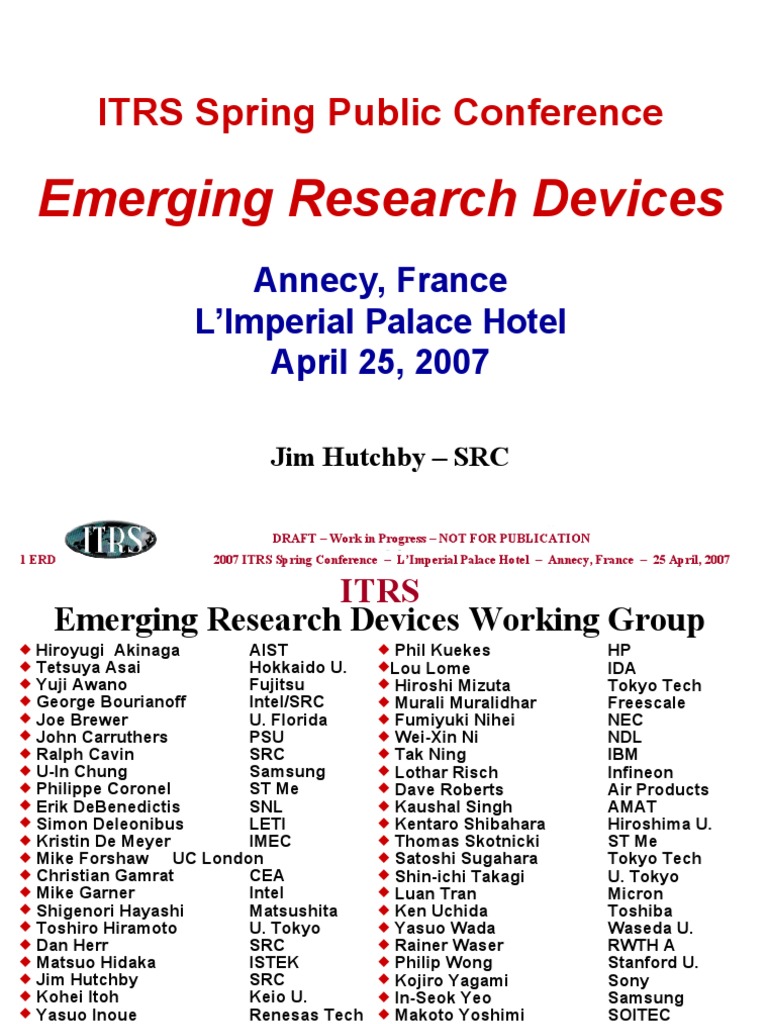 ITRS Spring Public Conference: Emerging Research Devices | PDF | Logic ...