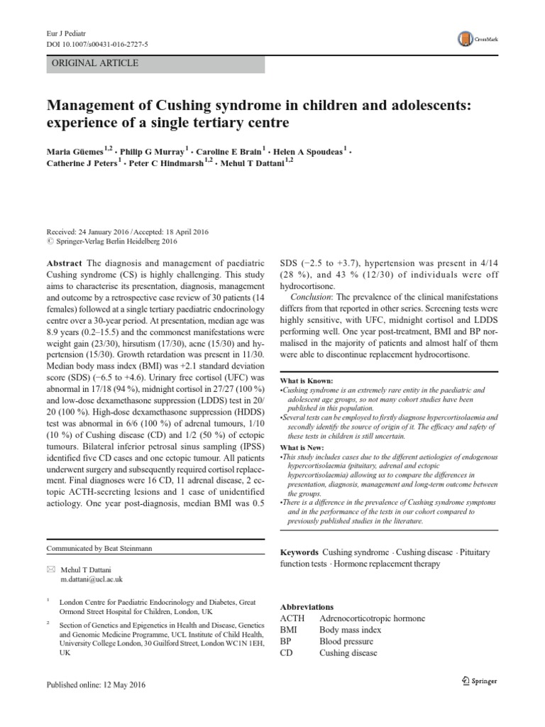 Management of Cushing Syndrome in Children and Adolescents Experience ...