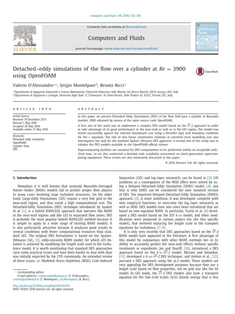 Detached-Eddy Simulations of The Flow Over A Cylinder at Re 3900 Using ...