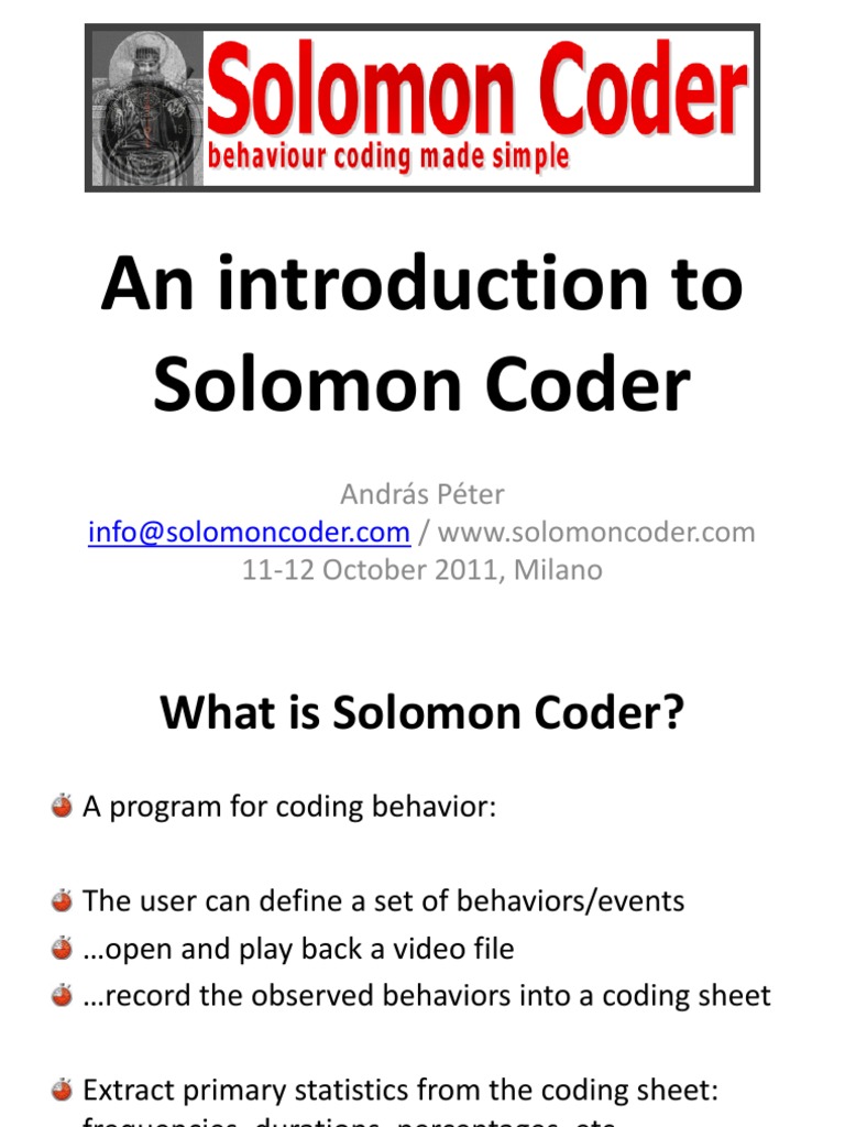 An Introduction To Solomon Coder: András Péter 11-12 October 2011 ...