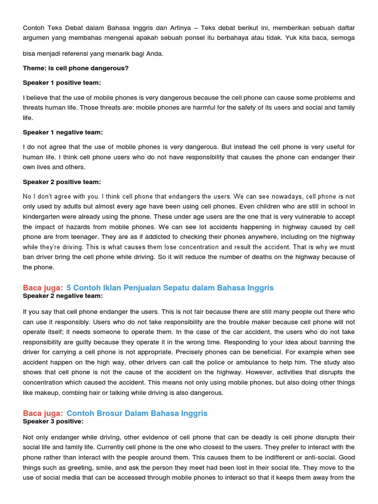 Contoh Teks Debat Dalam Bahasa Inggris Dan Artinya | PDF