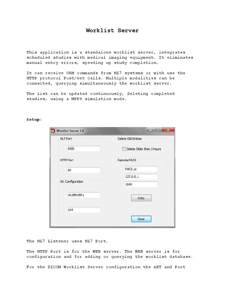 Worklist Server: Setup | PDF | Computers