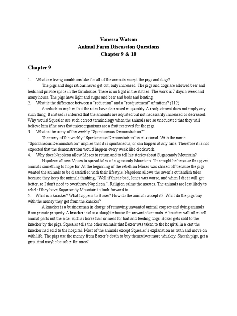 Vanessa Watson - Animal Farm Chapter 9 10 Questions | PDF | Religion ...