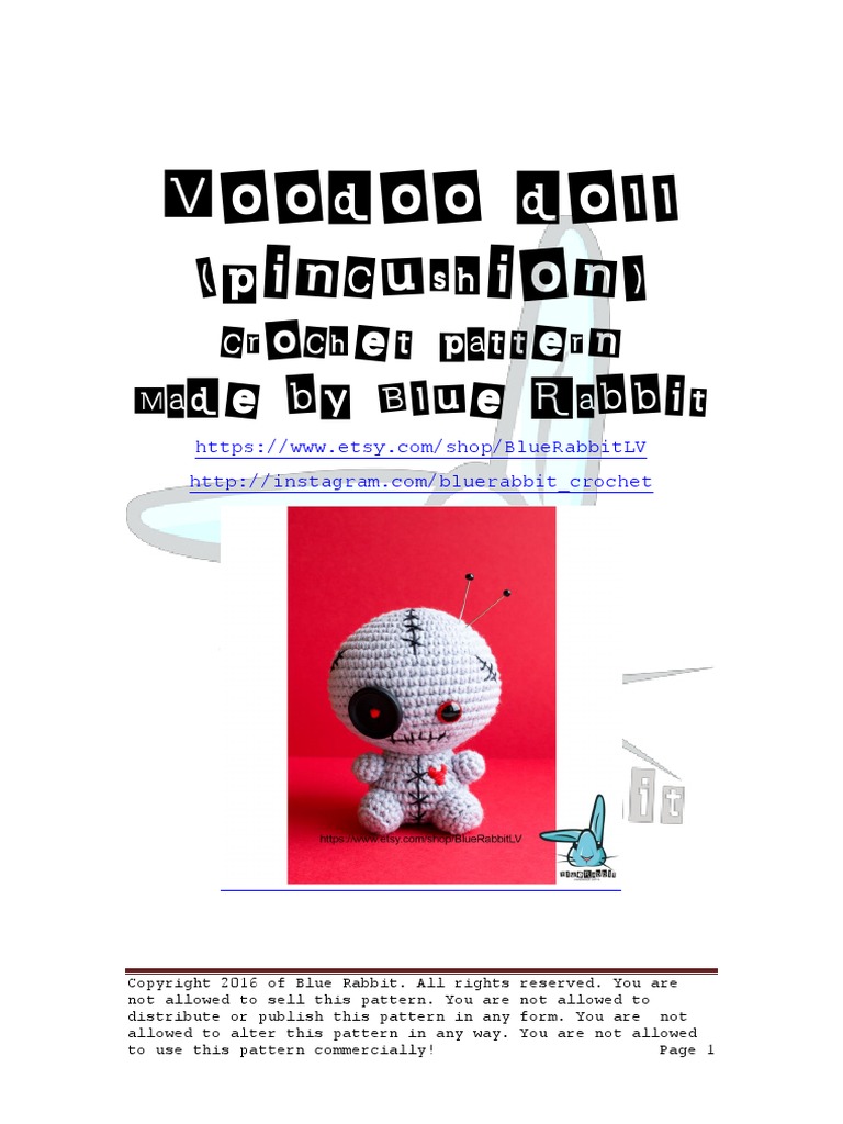 Voodoo Doll (Pincushion) : Crochet Pattern Made by Blue Rabbit | PDF ...