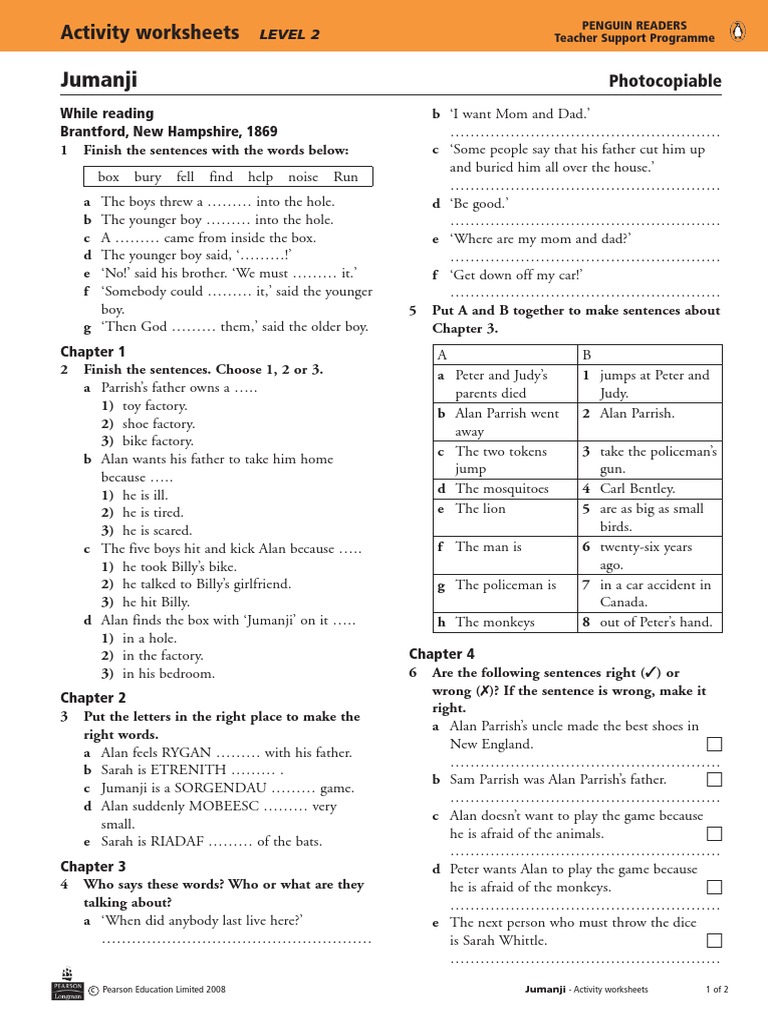 Jumanji: Activity Worksheets | PDF | Leisure