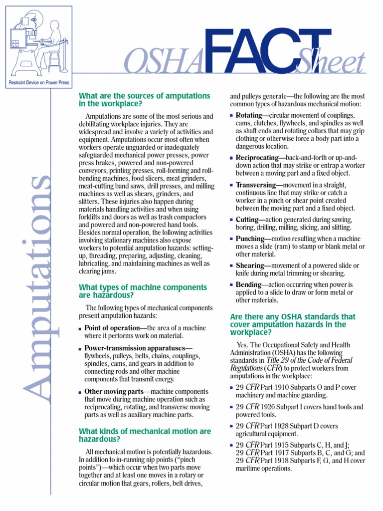 OSHA Fact Sheet - Amputation PDF | PDF | Occupational Safety And Health ...