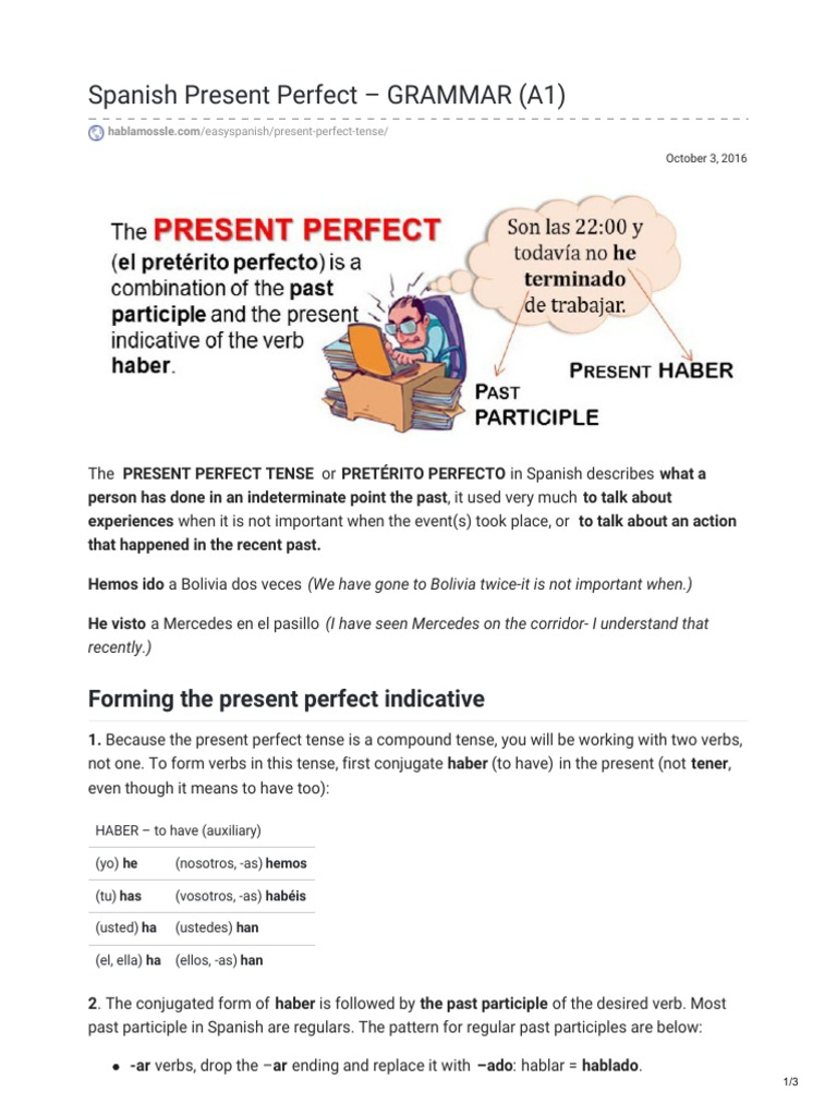 Spanish Present Perfect Tense Guide | PDF | Perfect (Grammar ...