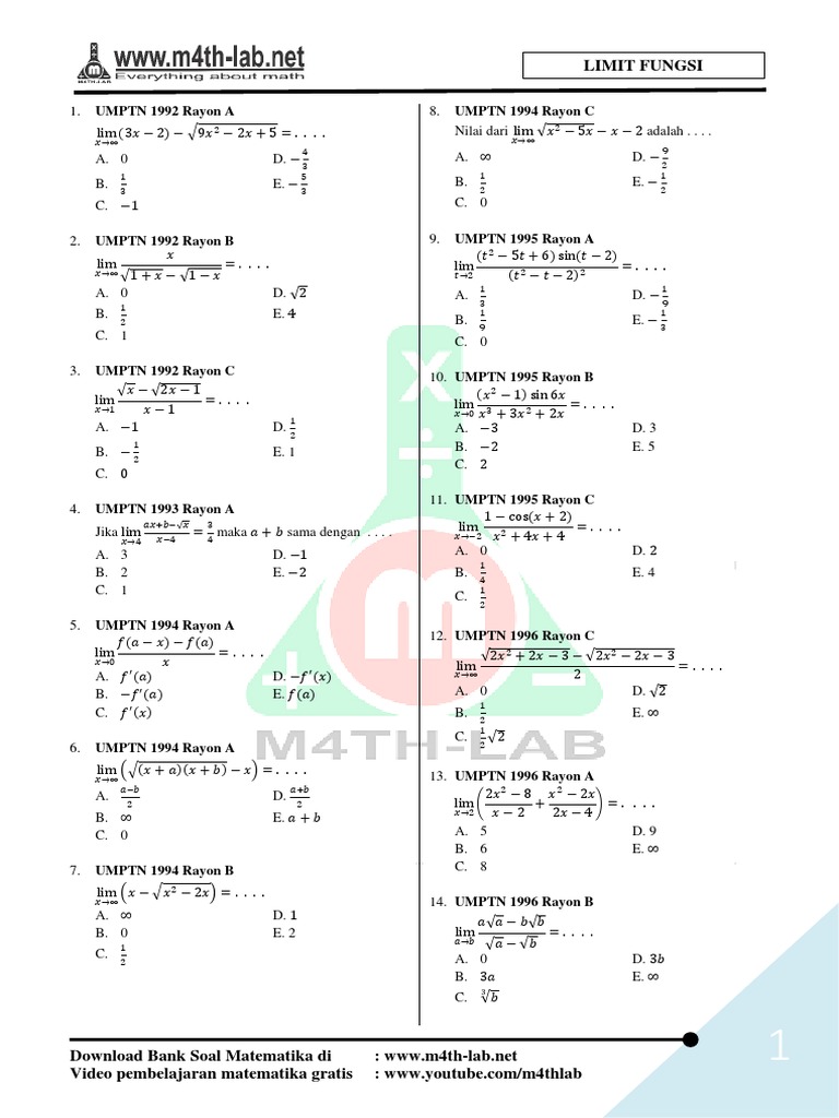 Soal Limit Fungsi | PDF